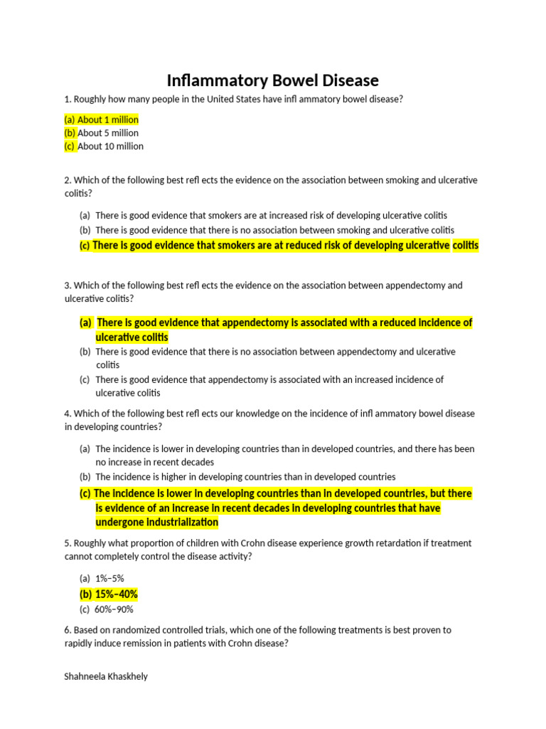 Inflammatory Bowel Disease BCQ AHN 3rd | PDF
