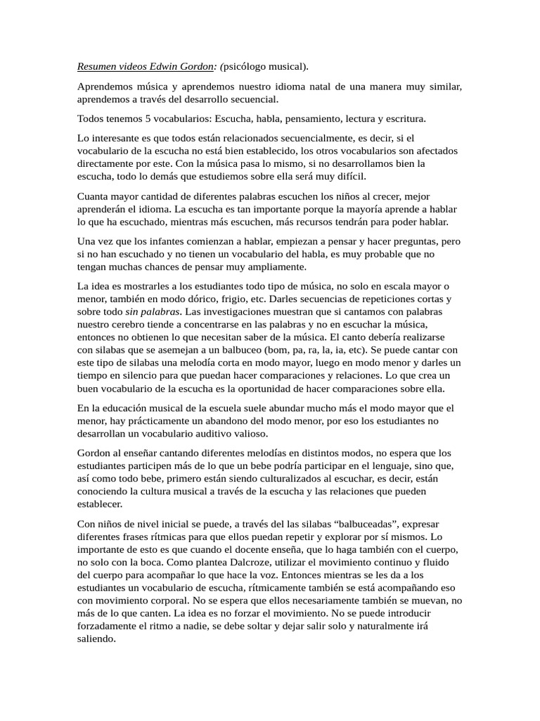 Resumen Videos Edwin Gordon. | PDF