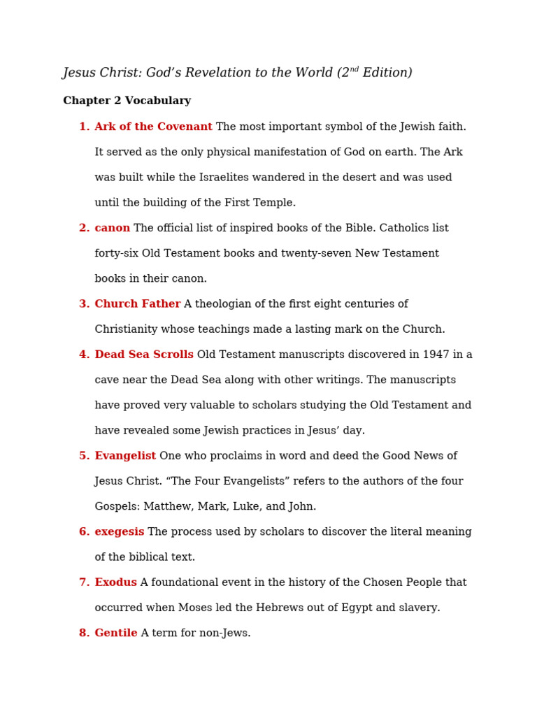 Chapter 2 Glossary Terms+ (3) + | PDF | Bible | Catholic Church