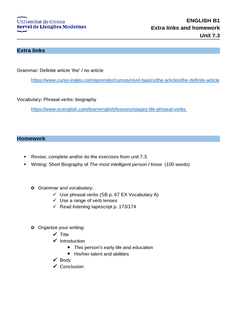 Unit 7.3 Level A.2 English | PDF