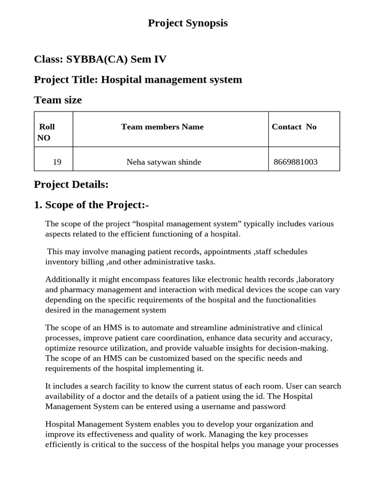 Project Synopsis | PDF