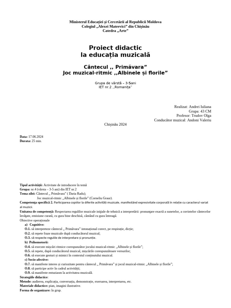 Proiect Didactic | PDF