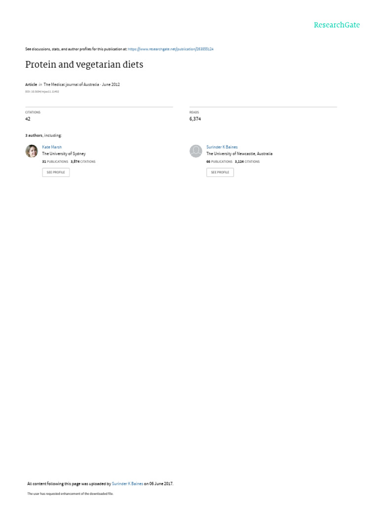 Protein and Vegetarian Diets | PDF