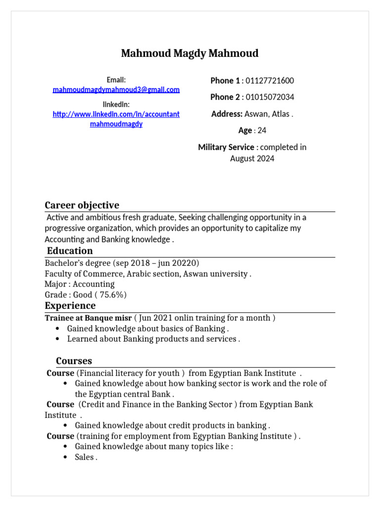 Mahmoud Magdy Mahmoud Cv | PDF