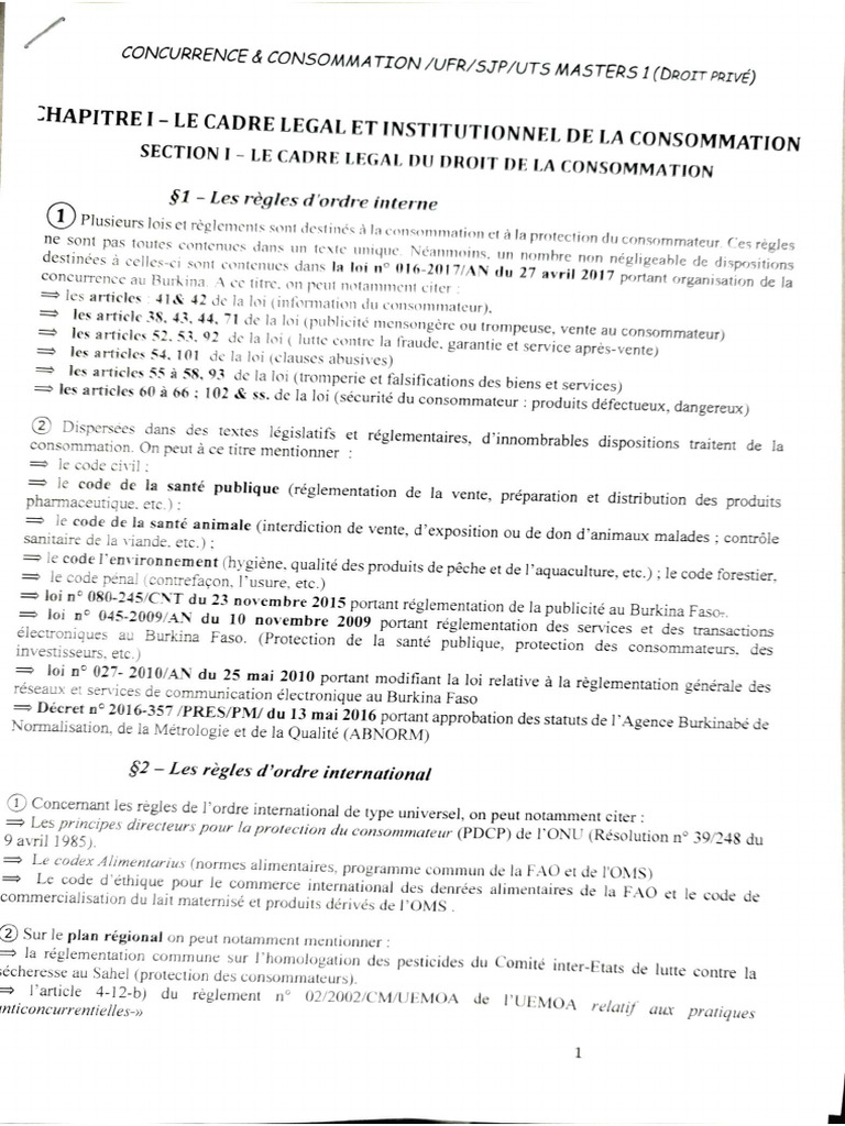Chapitre Ier du Droit de la Consommation | PDF