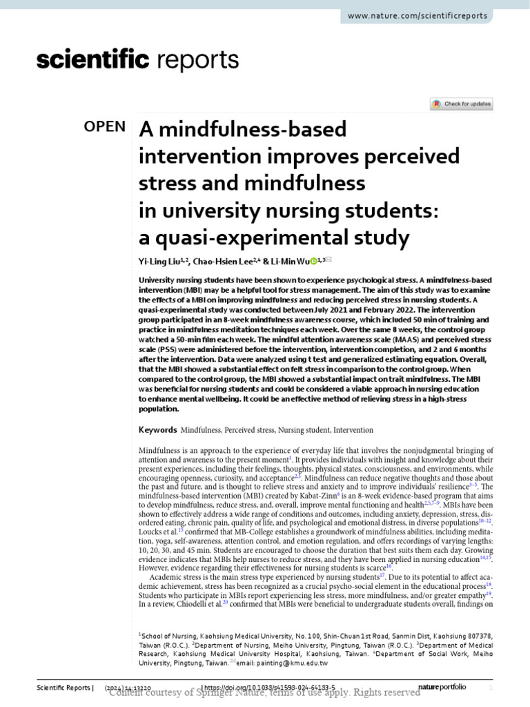 A Mindfulness-Based Intervention Improves Perceive | PDF