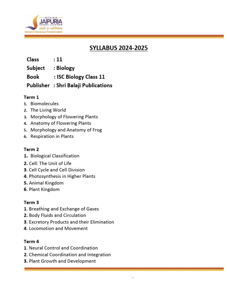 Biology Class 11 2024 25 | PDF