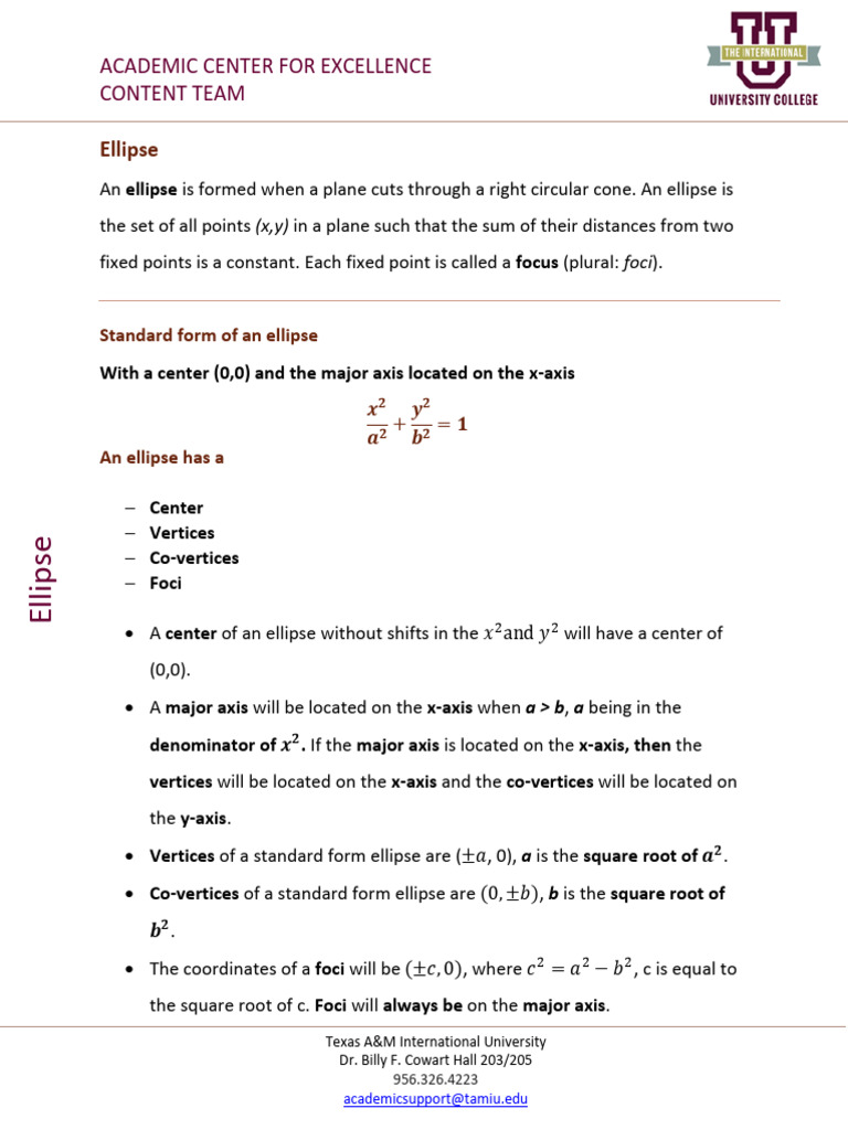 Math 1314 Ellipse | PDF