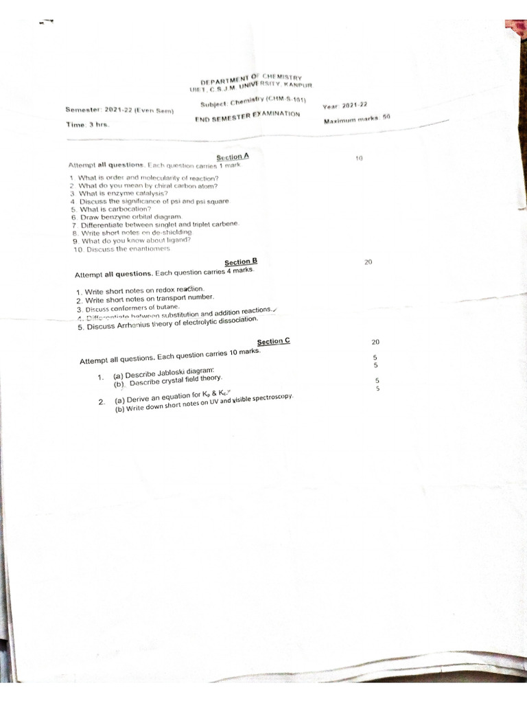 1st Sem Che Paper | PDF