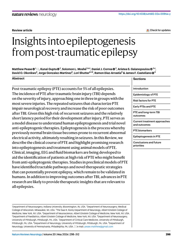 Insights Into Epileptogenesis From Post-Traumatic Epilepsy: Neurology | PDF