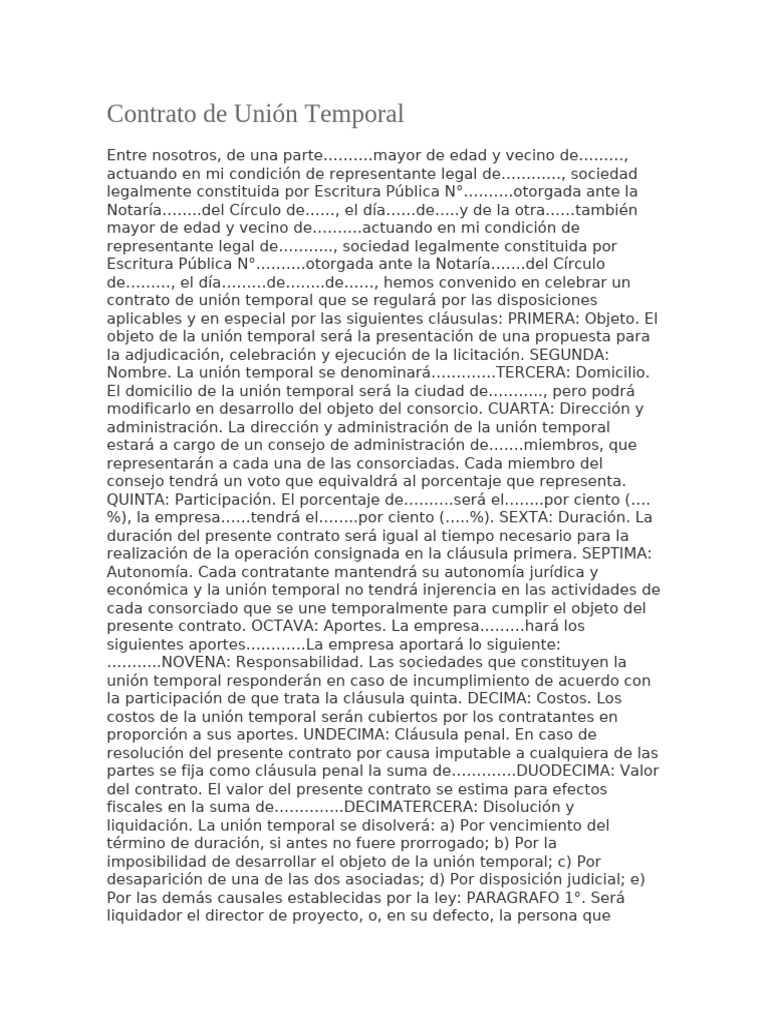 Contrato de Unión Temporal | PDF