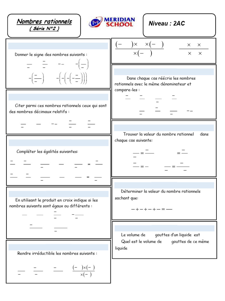 Les Nombres Rationnels Serie Dexercices 2 PDF | PDF