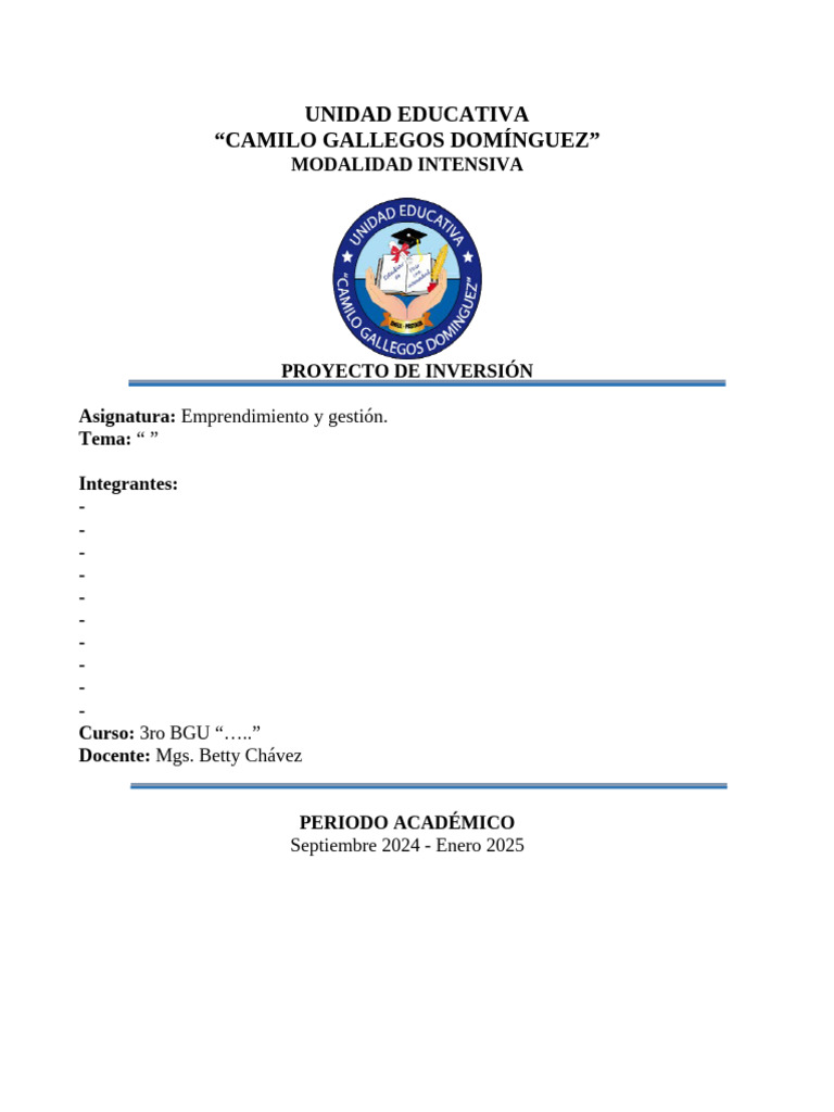 Carátula de Proyecto de Inversión | PDF