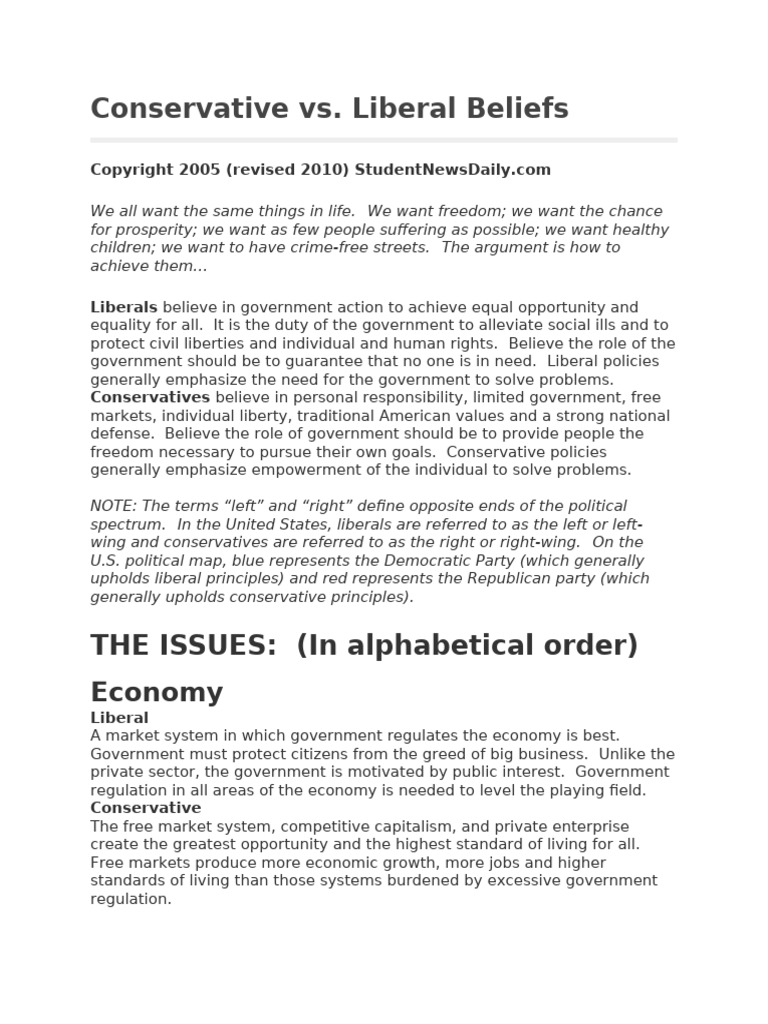 Conservative vs. Liberal Beliefs Article | PDF