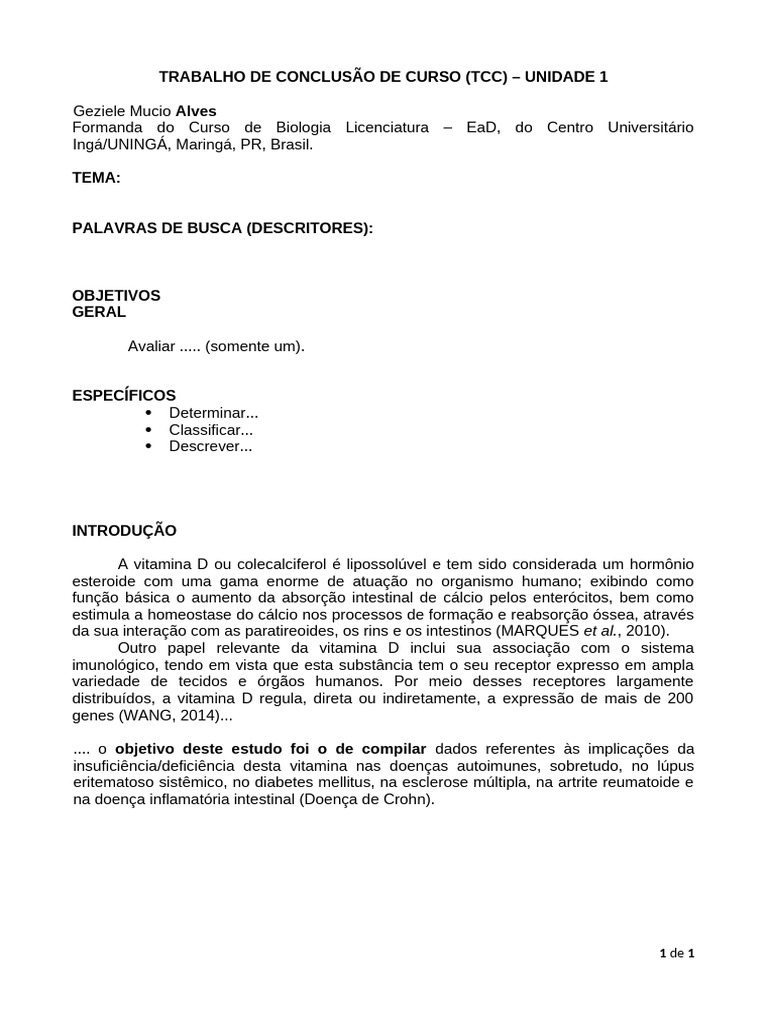 Modelo TCC - Unidade 1 | PDF