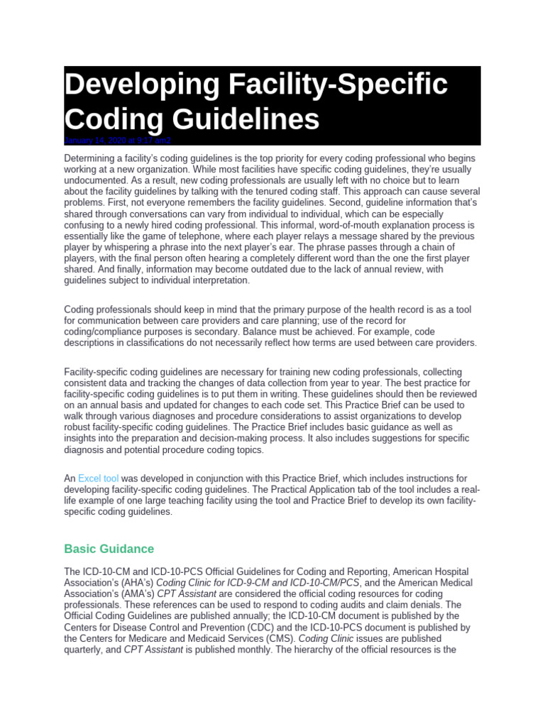Facility Specific Guidelines | PDF