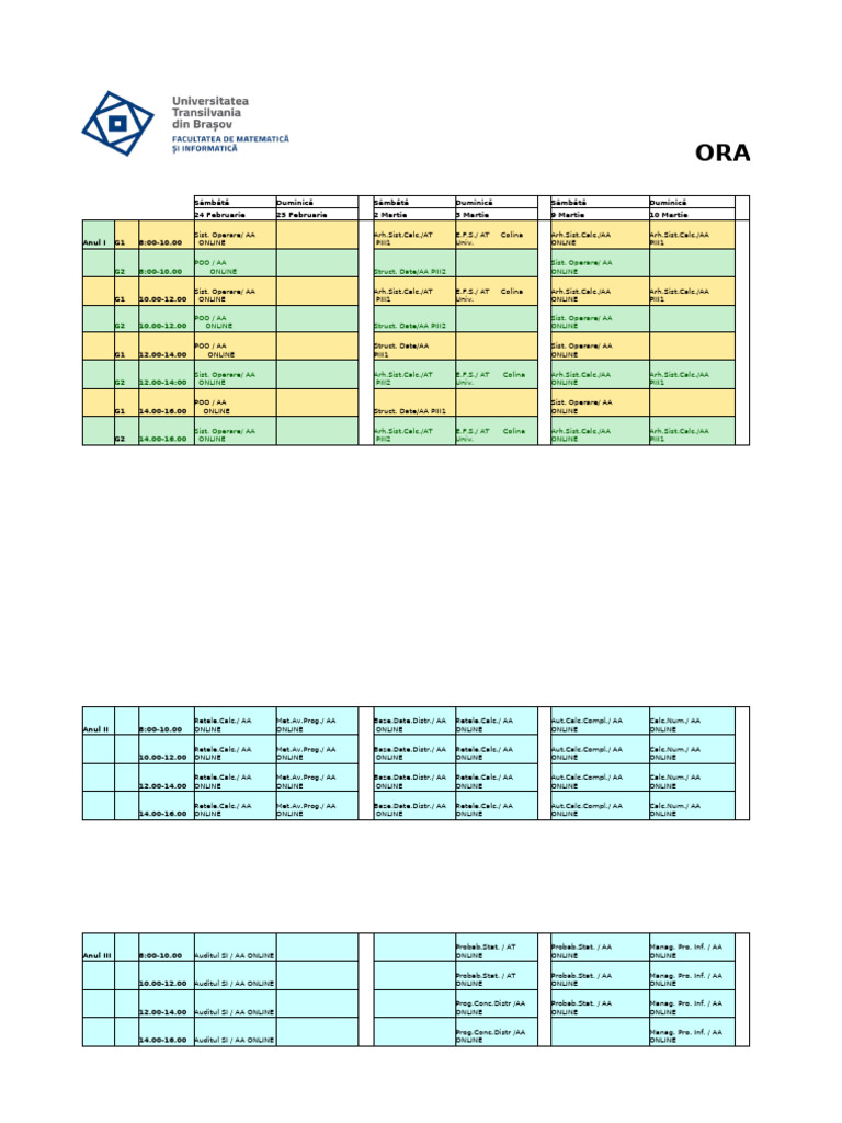 Orar-Sem II-ID-2023 2024 V3 | PDF