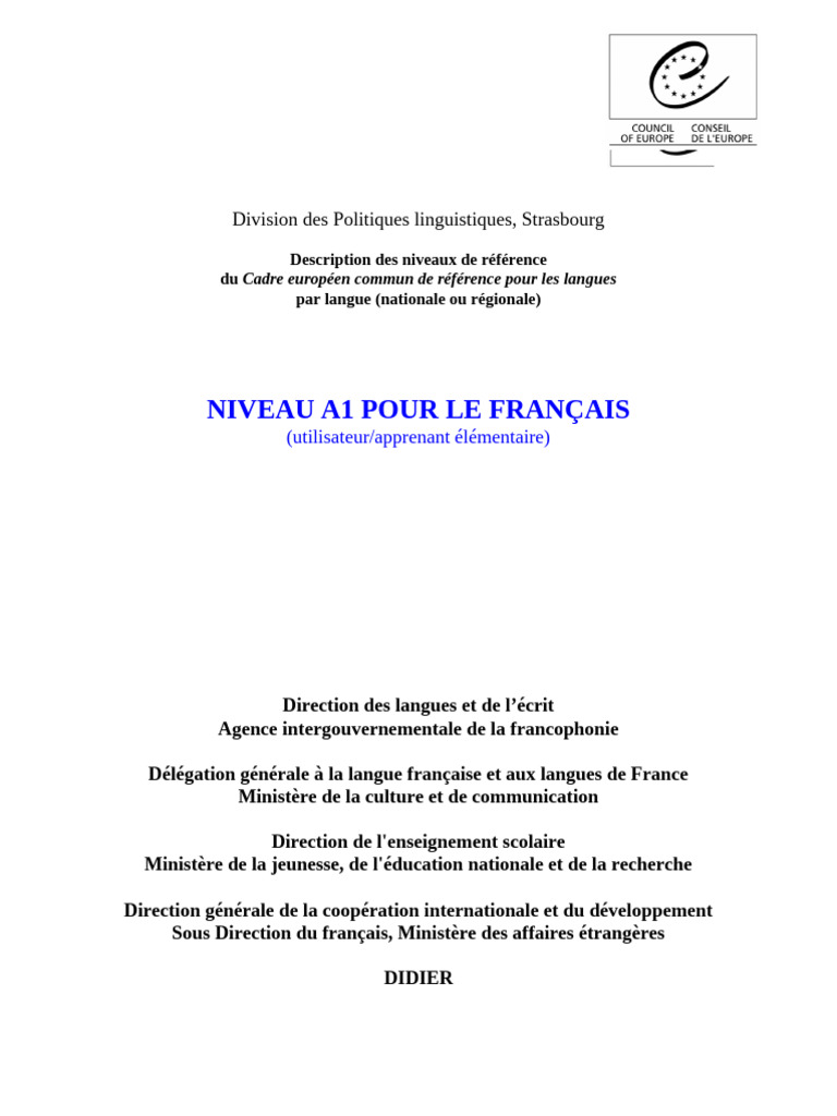 Niveau A1 Pour Le Francais Introduction | PDF