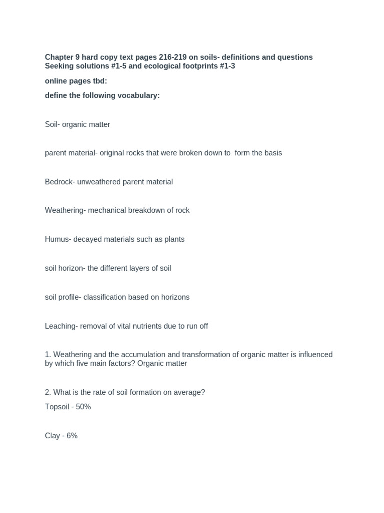 Chapter 9 Hard Copy Text Pages 216-219 On Soils - Definitions and Questions Seeking Solutions #1 ...