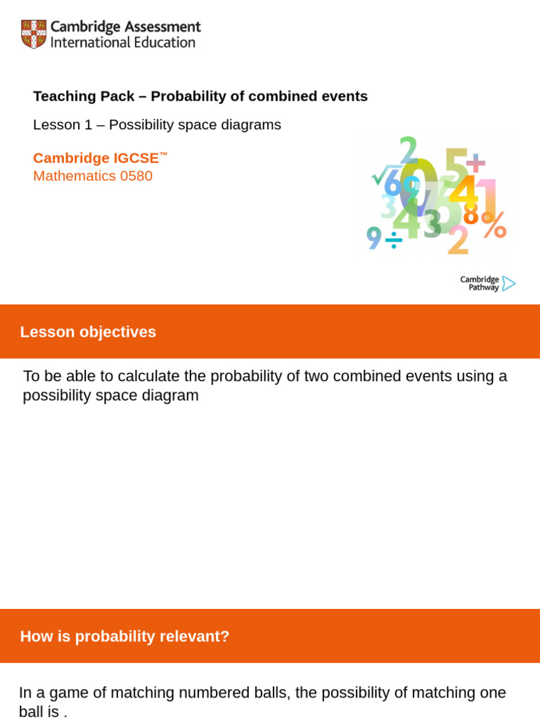 0580 Probability Lesson1-5possibilityspacediagrams | PDF