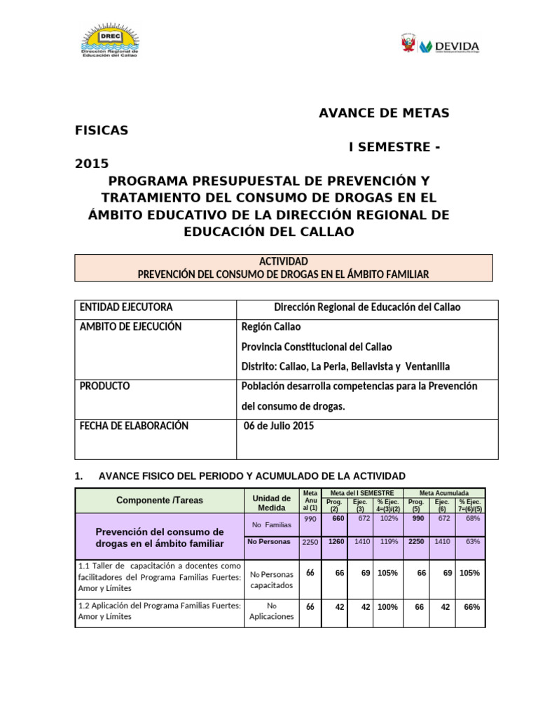 Modelo de Avance de Metas Fisicas | PDF | Relaciones personales ...