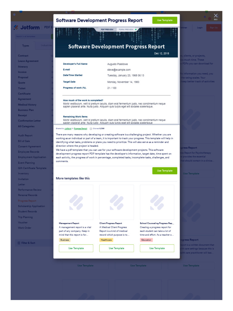 WWW Jotform Com PDF Templates Software Development Progress Report ...