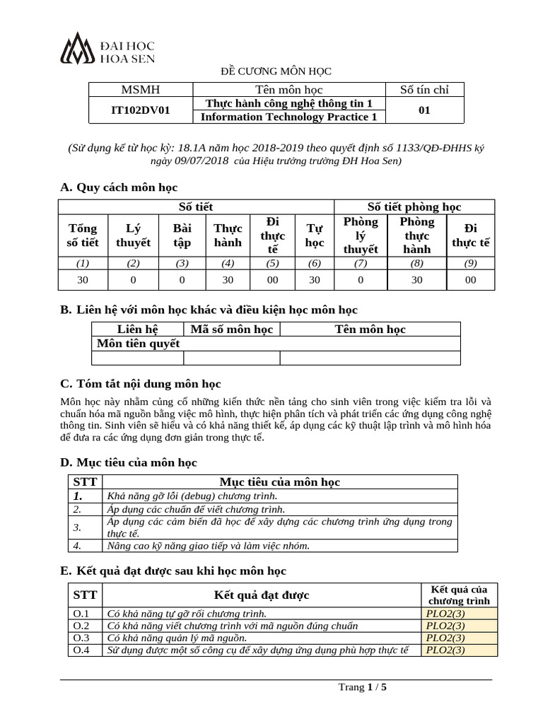 IT102DV01 - Thuc Hanh Cong Nghe Thong Tin 1 | PDF