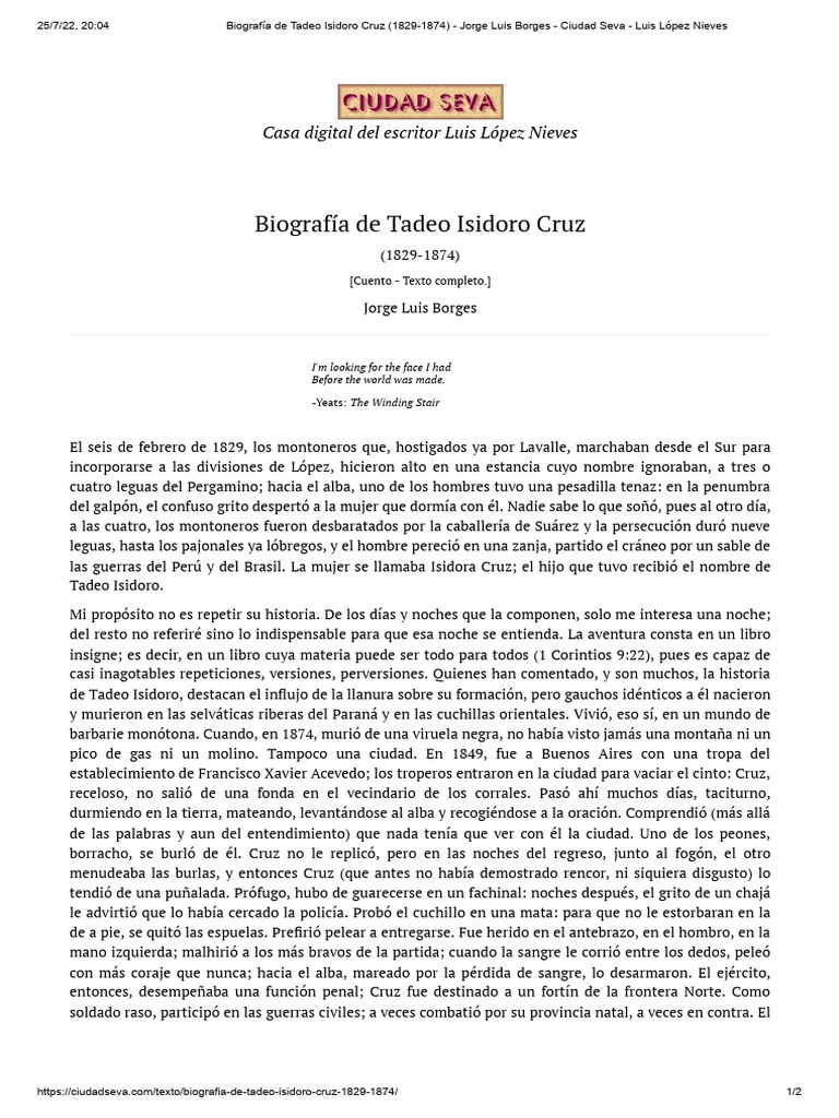 Biografía de Tadeo Isidoro Cruz (1829-1874) - Jorge Luis Borges ...