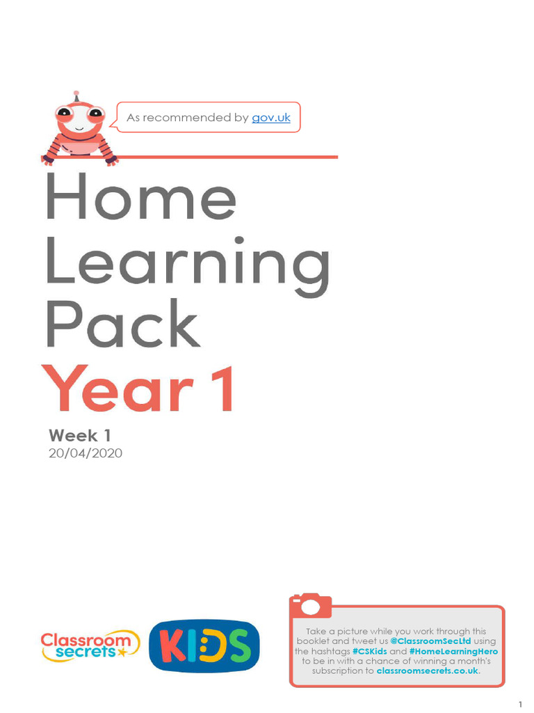 Year 1 Week 1 Home Learning Pack | PDF