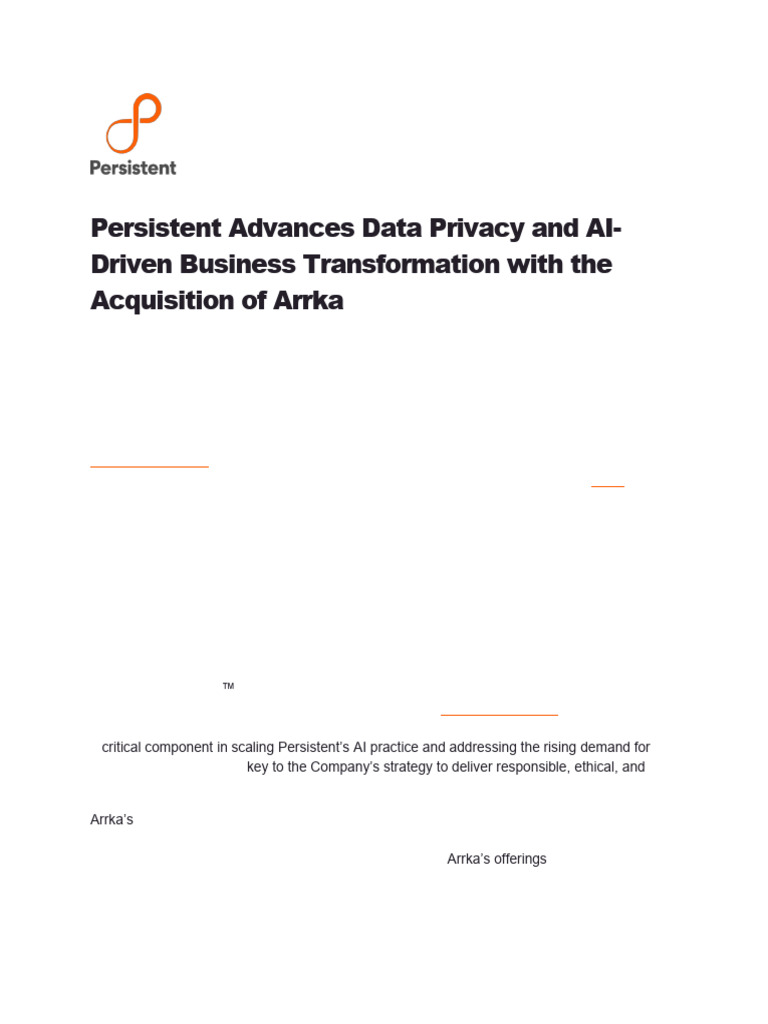 Press Release Persistent Advances Data Privacy and AI Driven Business Transformation With The ...