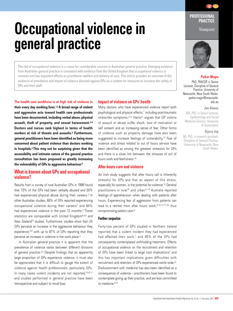 Occupational Violence in General Practic | PDF