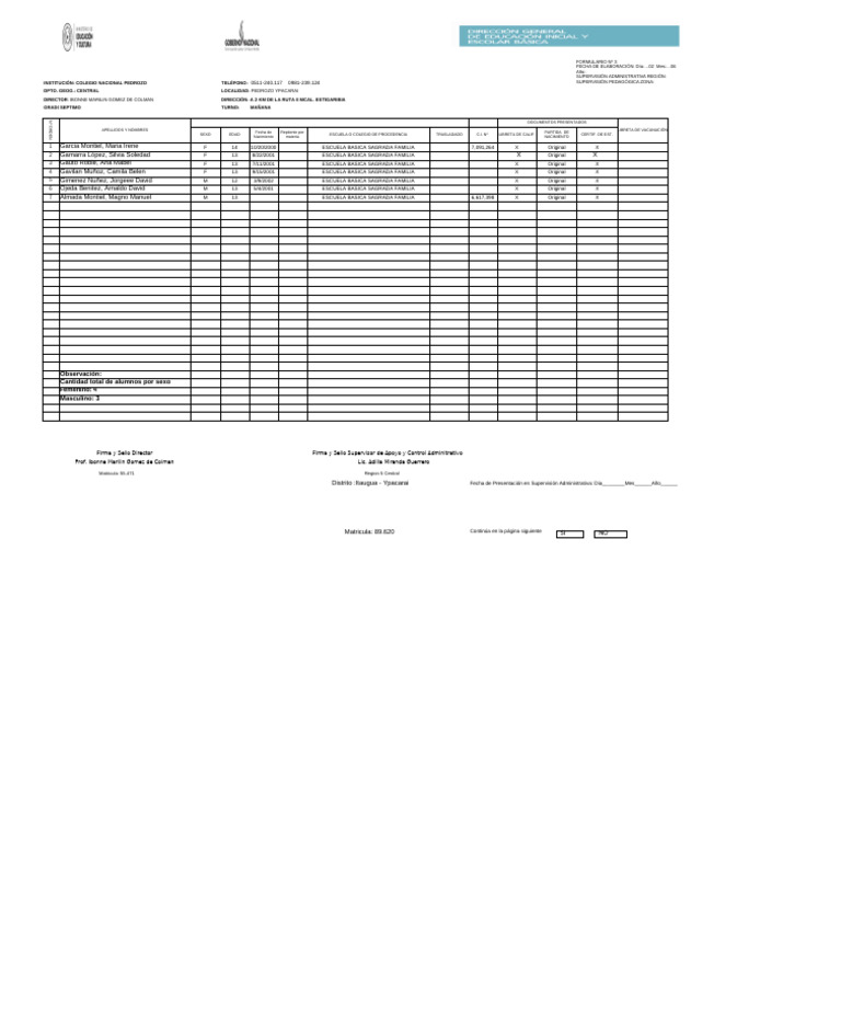 Formulario Nro 3, SEPTIMO | PDF