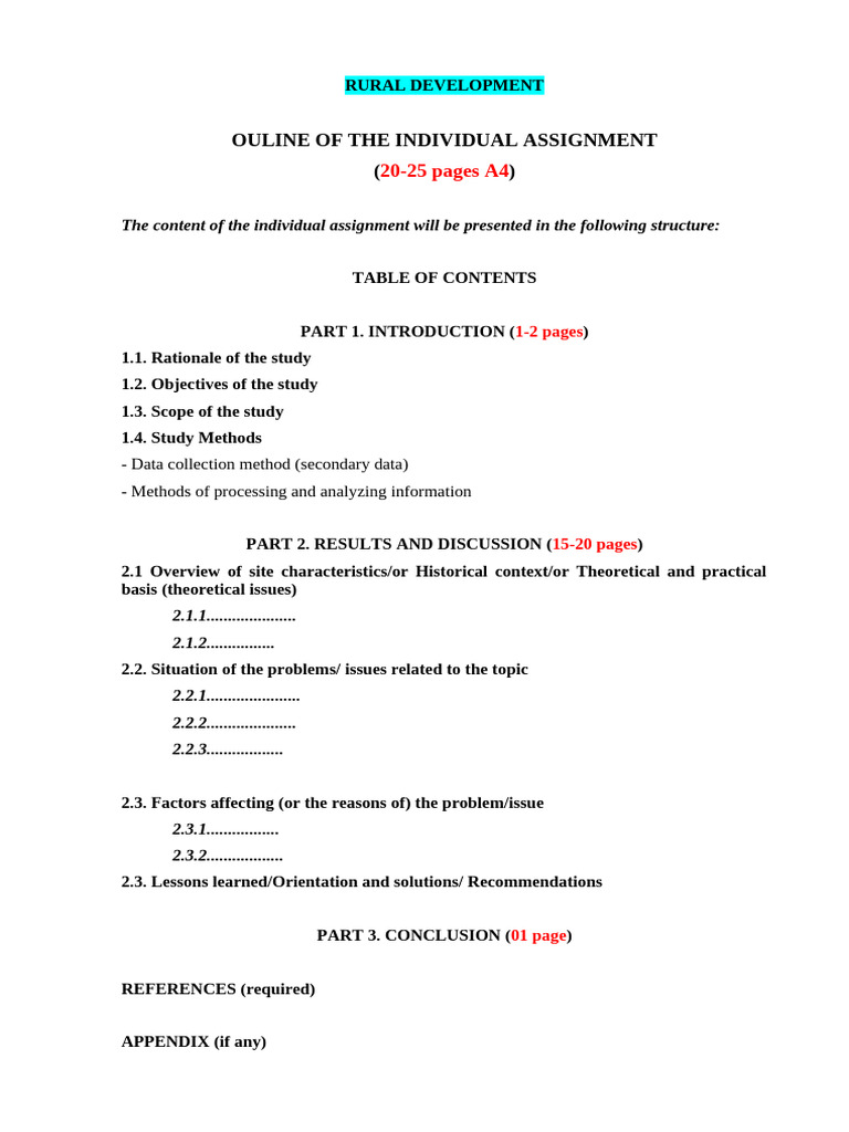 Ouline of The Individual Assignment | PDF
