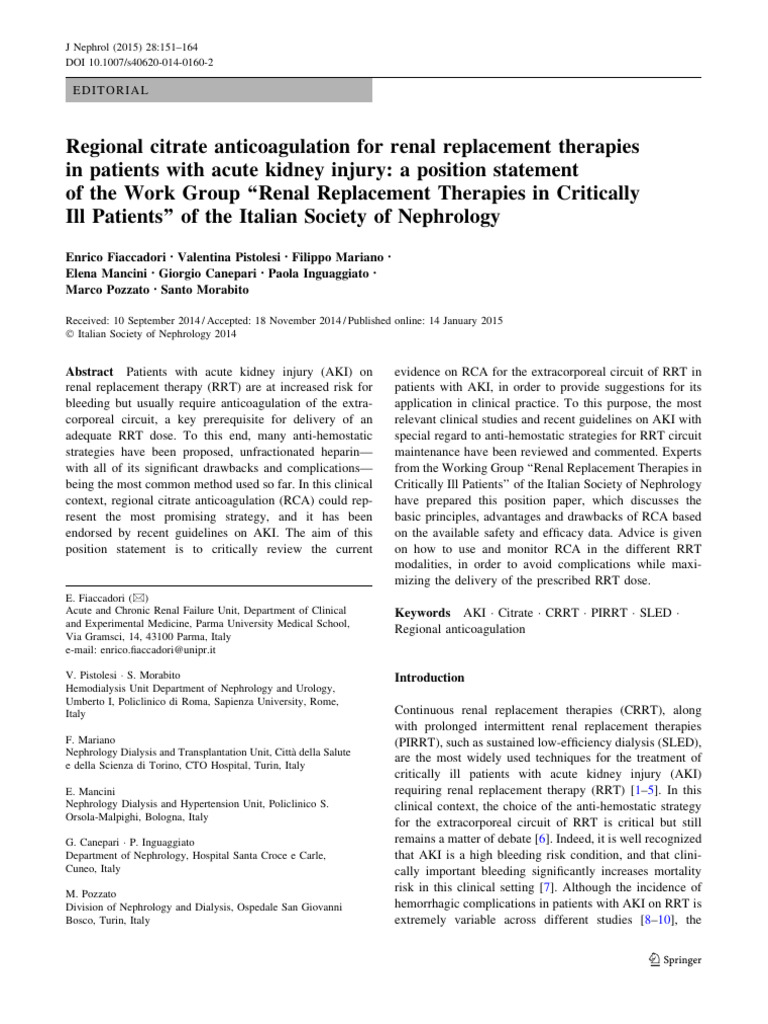 Regional Citrate Anticoag JNeph2017 | PDF
