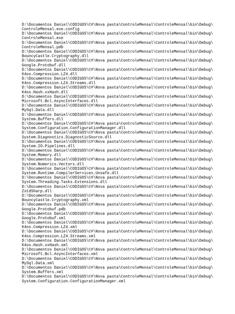 ControleMensal Csproj FileListAbsolute | PDF