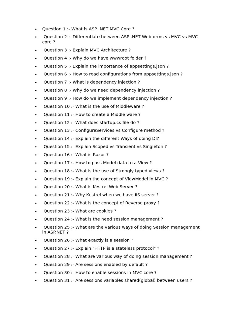 ASP .NET MVC Core Q&A | PDF ASP .NET MVC Core Q&A | PDF