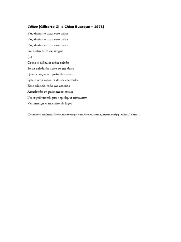1 Atividade Inicial - Texto - Trecho de Letra de Música | PDF