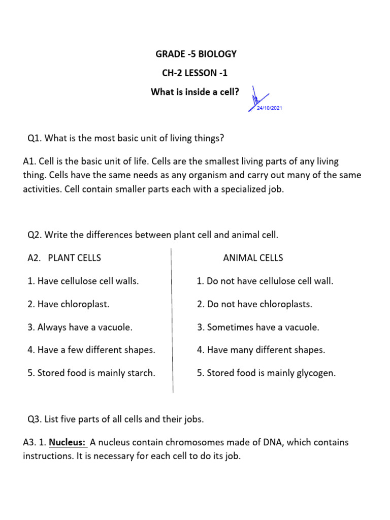 Biology Grade 5 Ch-2 L-1 | PDF