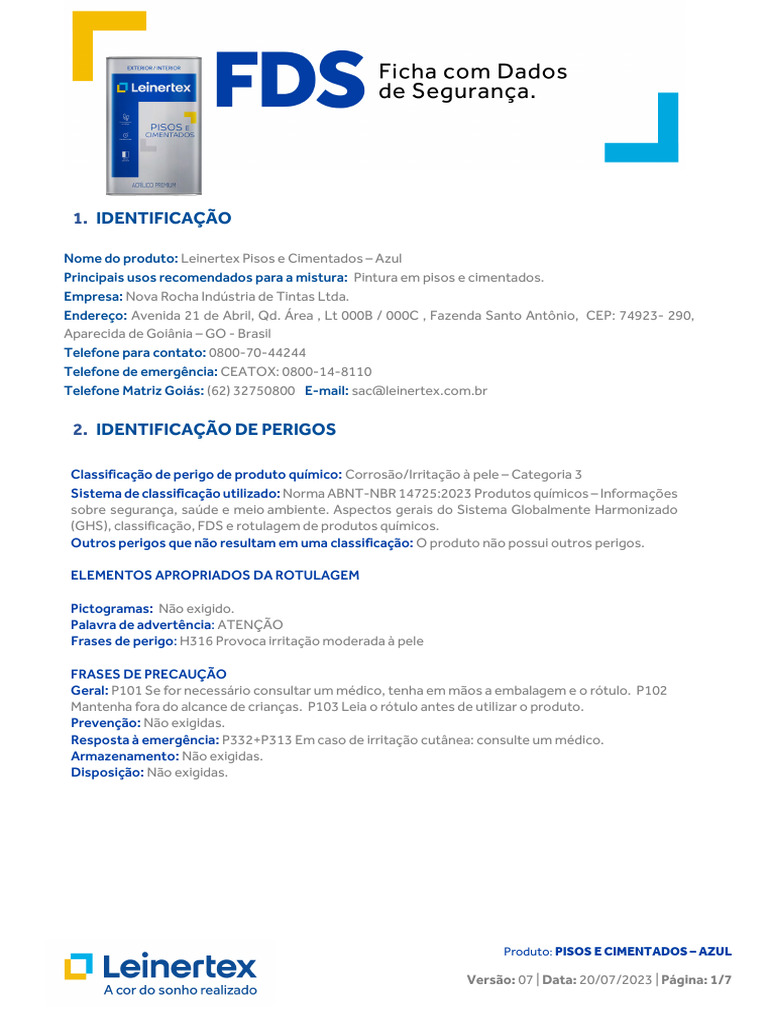 FDS Pisos e Cimentados Azul LINERTEX | PDF