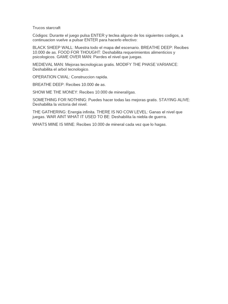 Trucos Starcraft | PDF