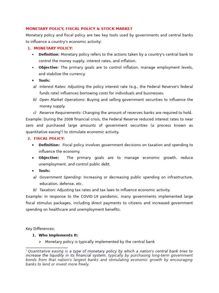 Monetary, Fiscal Policy & Stock Market | PDF