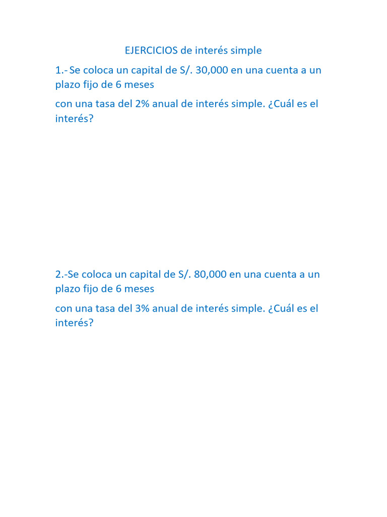 EJERCICIOS de Interes Simple | PDF