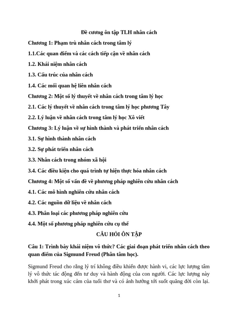 Đề cương ôn tập TLH nhân cách | PDF
