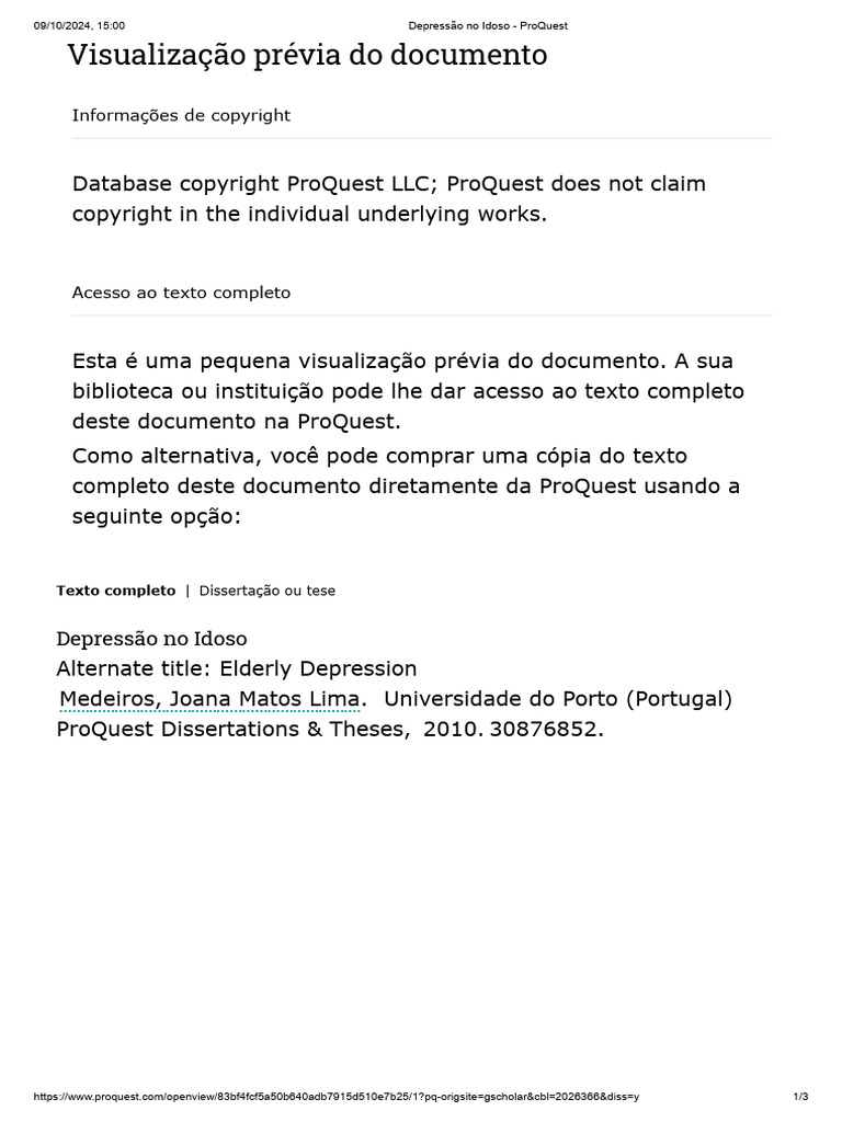 Depressão No Idoso - ProQuest | PDF