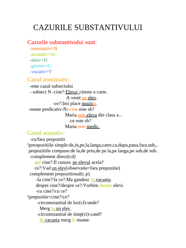 Cazurile Substantivului | PDF