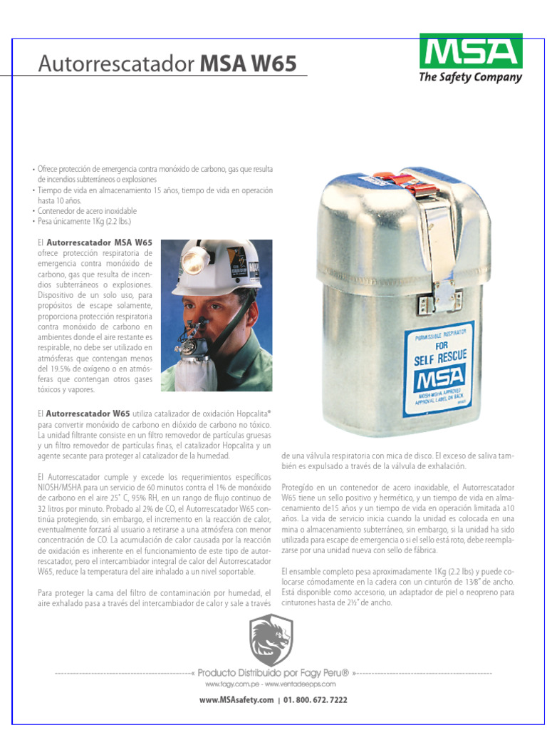 ficha-tecnica-AUTORRESCATADOR_W65_boletin_2014_Rev00_ES | PDF