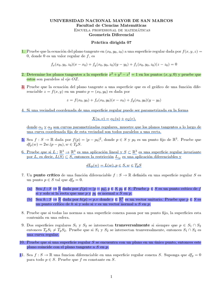 Universidad Nacional Mayor de San Marcos Facultad de Ciencias Matem Aticas Geometr Ia ...