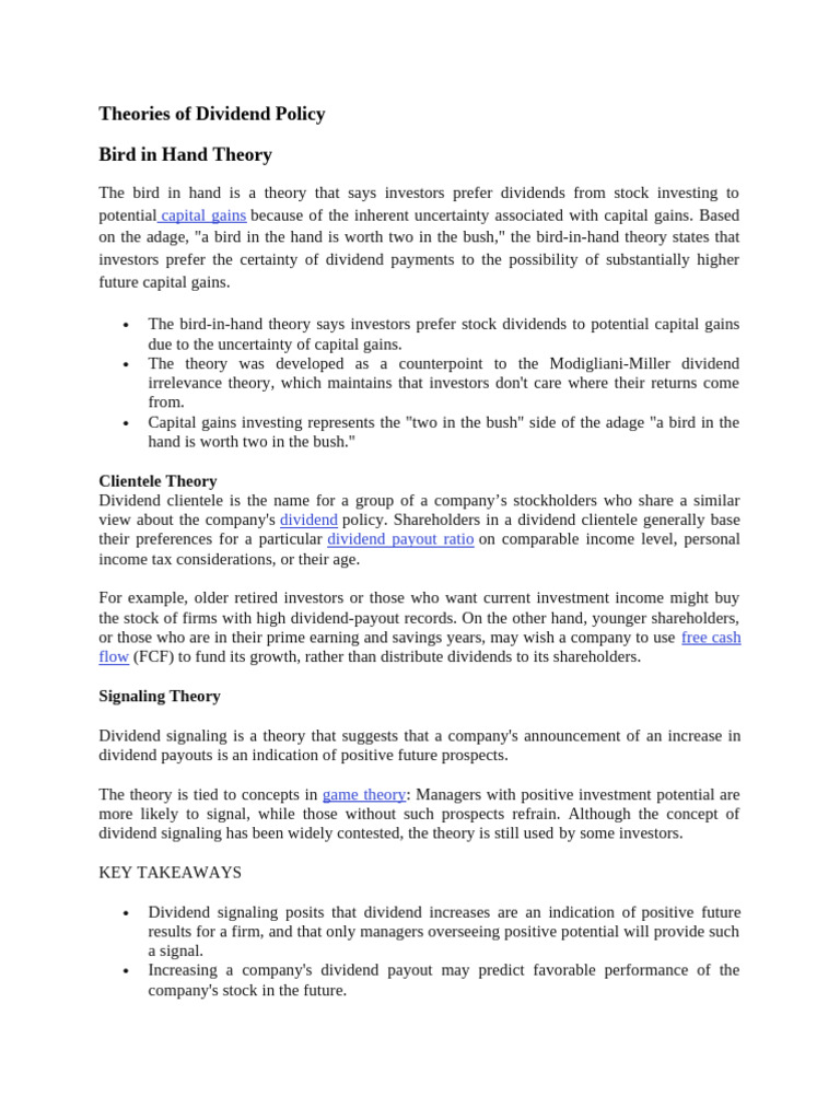 Theories of Dividend Policy | PDF