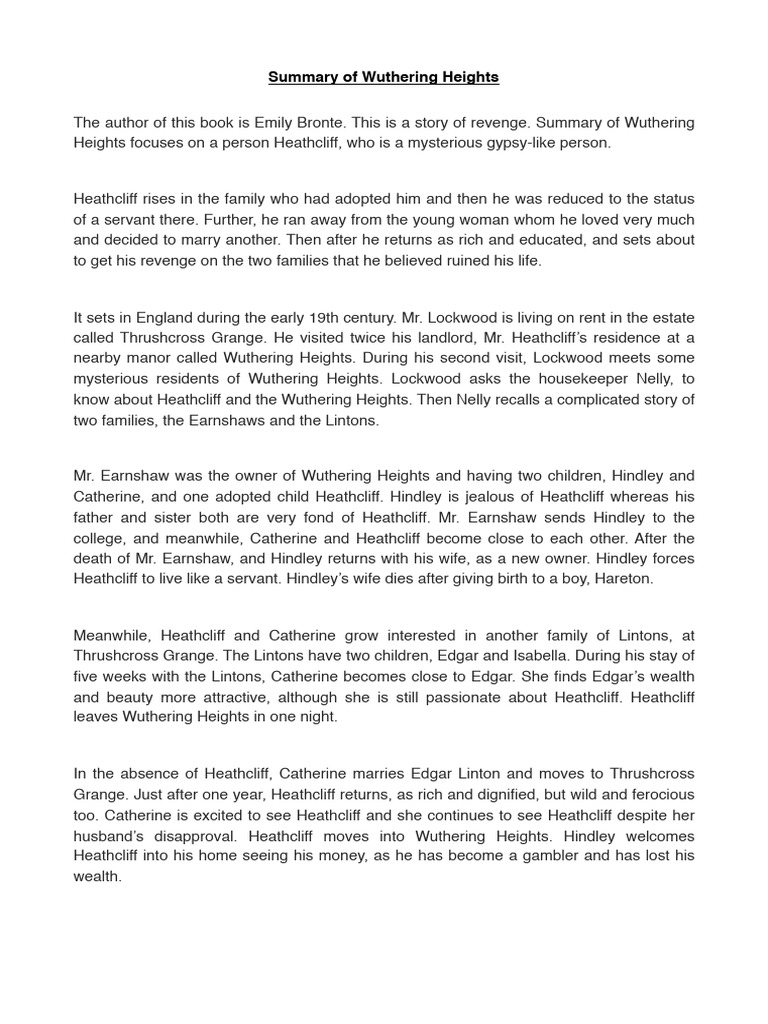 WUTHERING HEIGHTS Summary | PDF