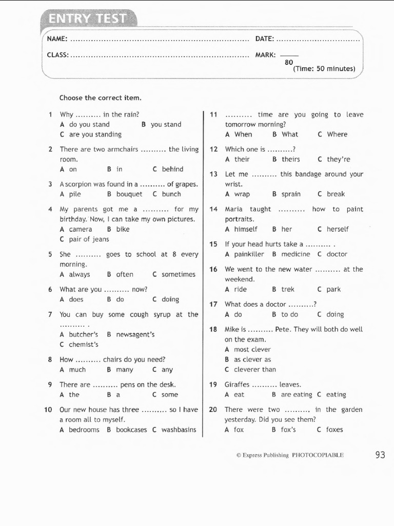 Access 3 Entry Level Test Form 6 | PDF